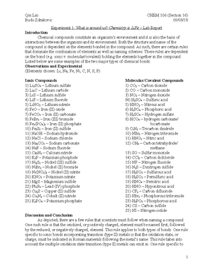 Lab 16 Report chem 106 - 04. Lab 16, LEO the lion goes GER Introduction In a galvanic cell redox ...