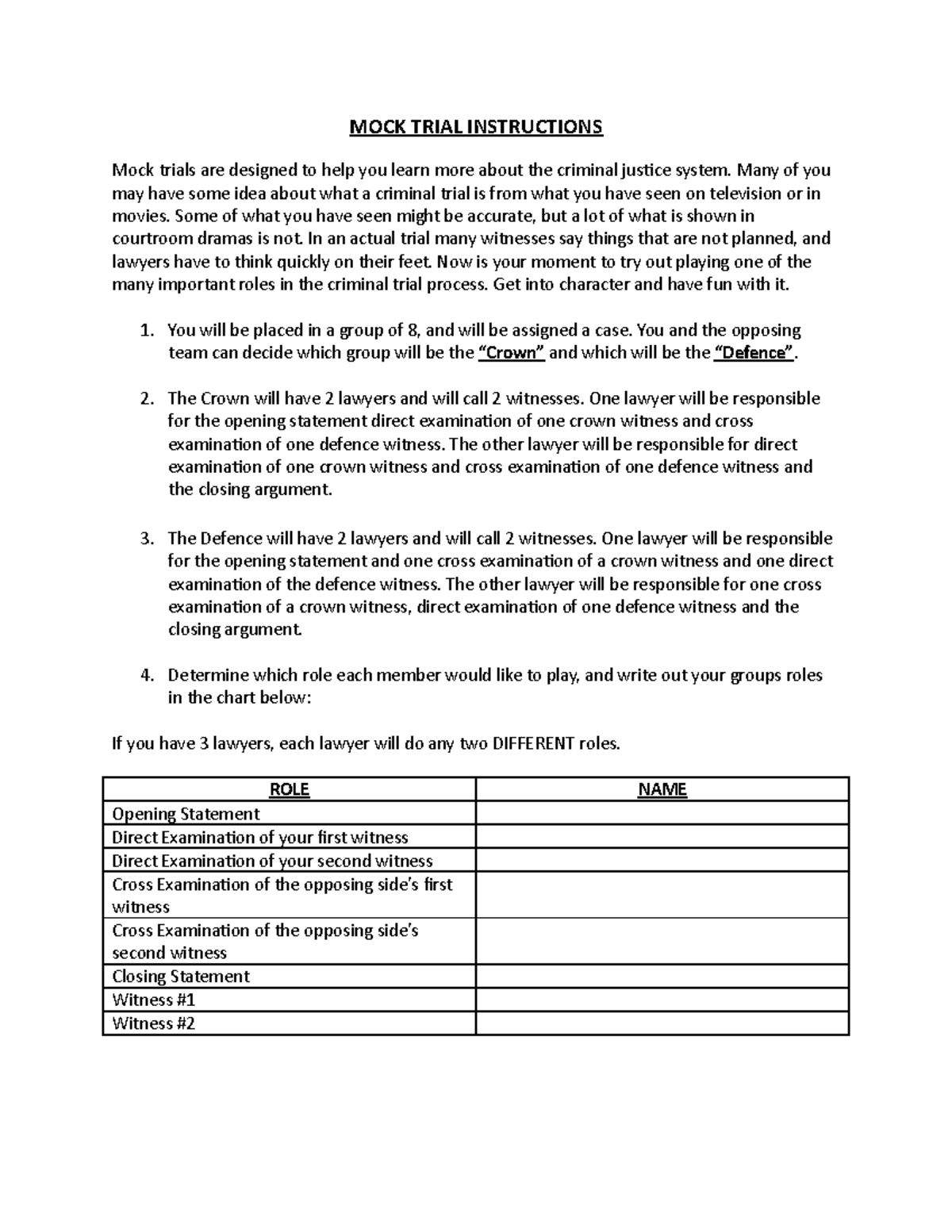 Mock Trial Instructions for first year law assignment - MOCK TRIAL ...