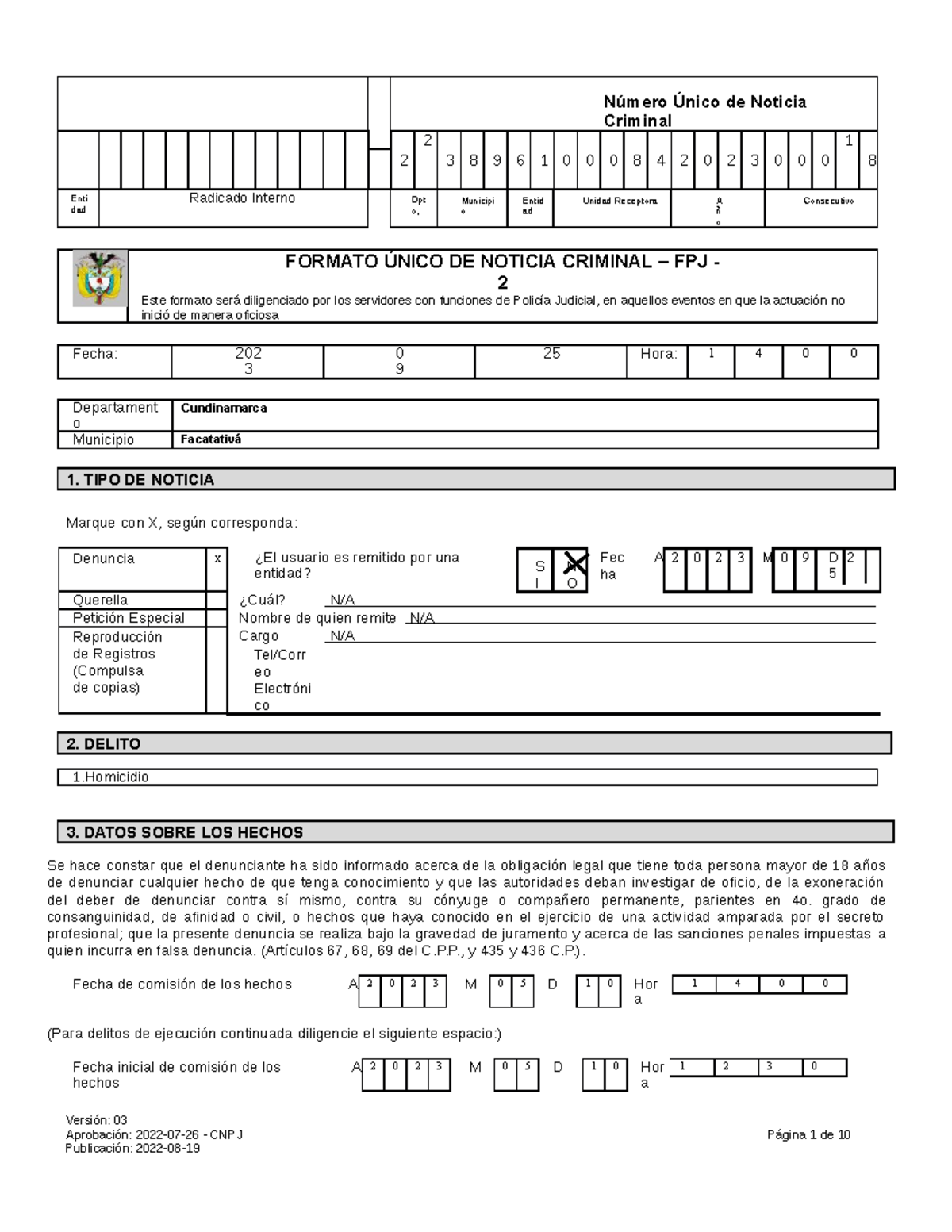 Noticia criminal - Versión: 03 Aprobación: 2022-07-26 - CNPJ ...