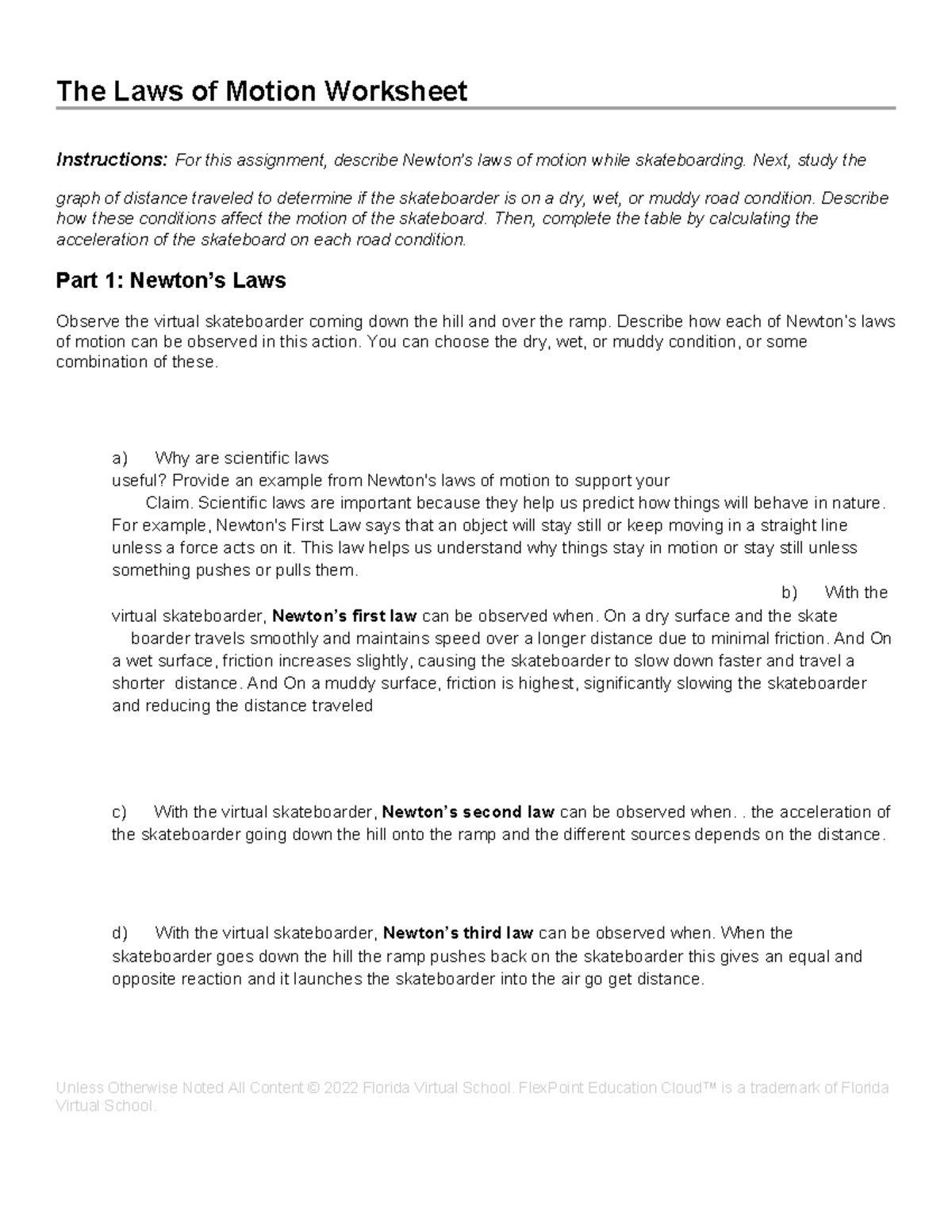 1.04 - Laws of Motion - grading work - The Laws of Motion Worksheet ...
