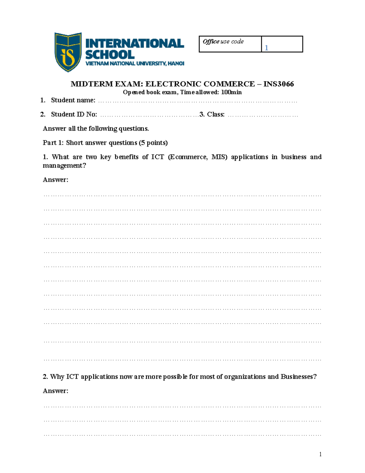 INS3066-Midterm-2022 - MIDTERM EXAM: ELECTRONIC COMMERCE – INS **Opened ...