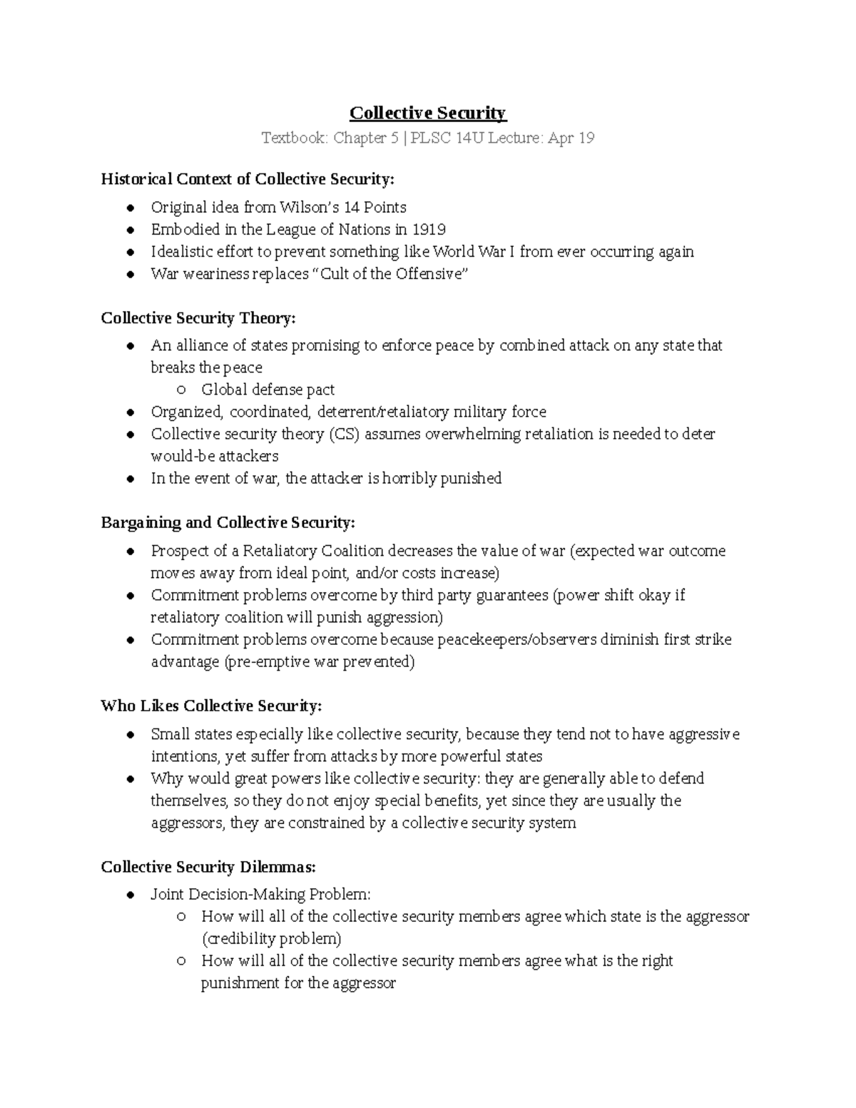 Collective Security Notes - Collective Security Textbook: Chapter 5 ...