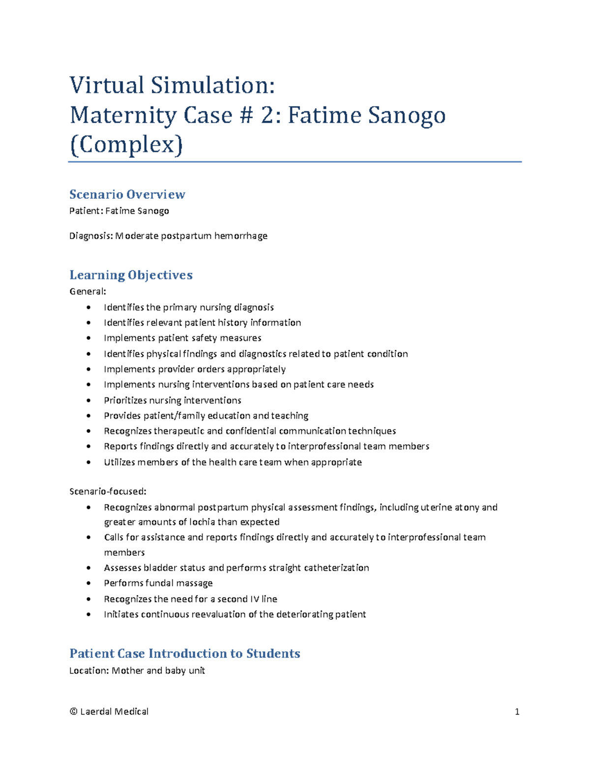 Fatime Sanogo : vsim - Virtual Simulation: Maternity Case # 2: Fatime ...