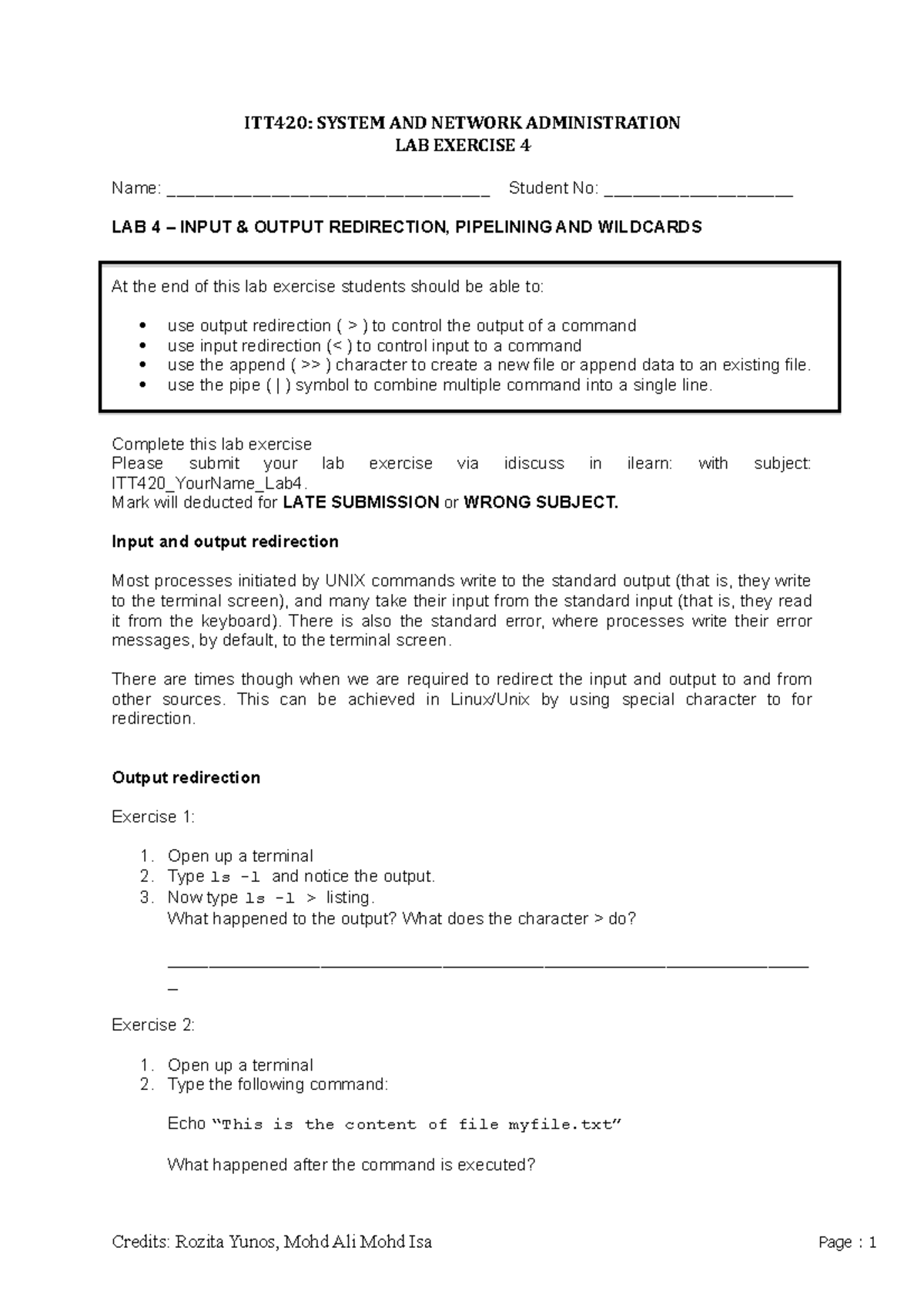 Copy of ITT420 Lab 4 - ITT420: SYSTEM AND NETWORK ADMINISTRATION LAB EXERCISE 4 Name: - Studocu