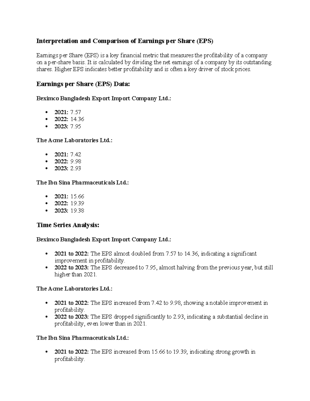Assignment Analysis - Interpretation and Comparison of Earnings per ...