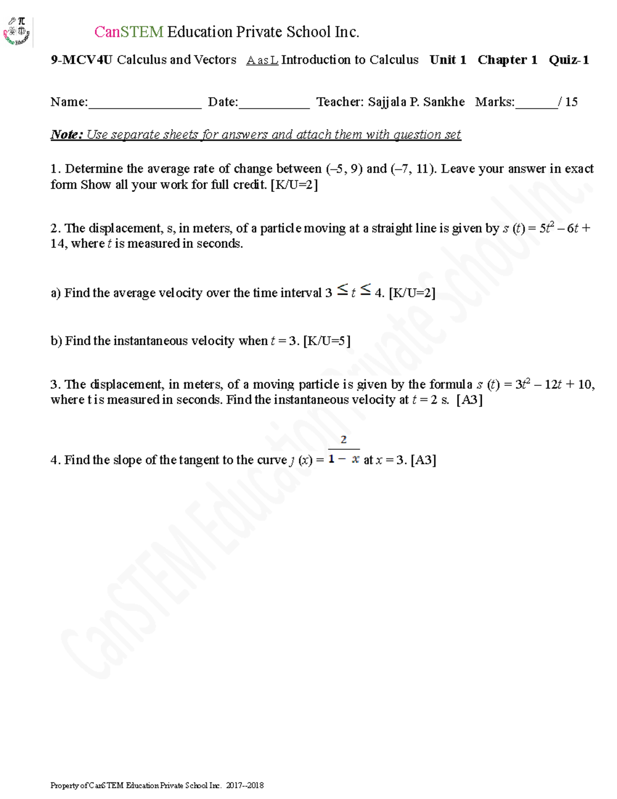 9 Unit 1 Chapter 1 Quiz 1 - practice work for unit 2 & 3. Questions for ...