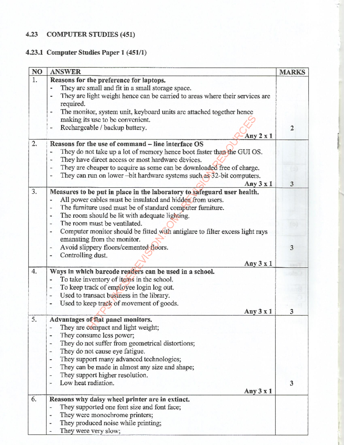 2018 KCSE KNEC Computer PP1 Marking Schemes - Computer Studies ...