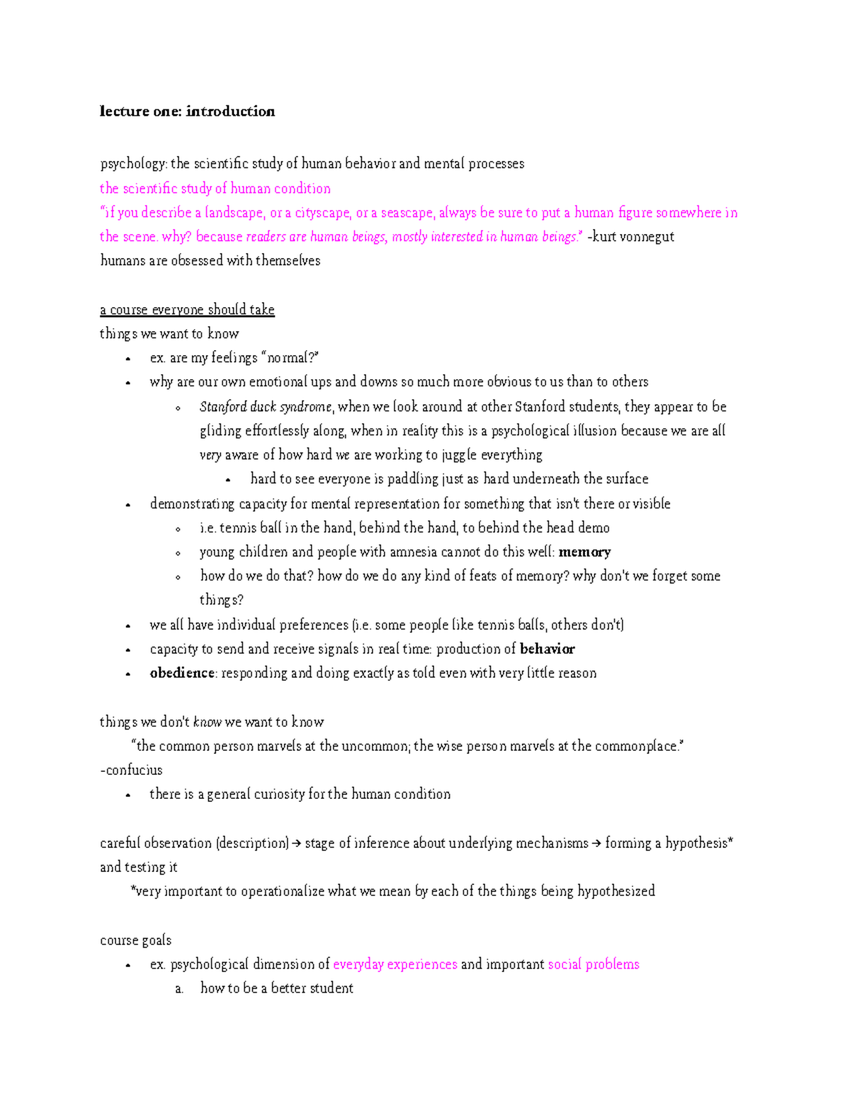 Lecture one introduction - lecture one: introduction psychology: the ...