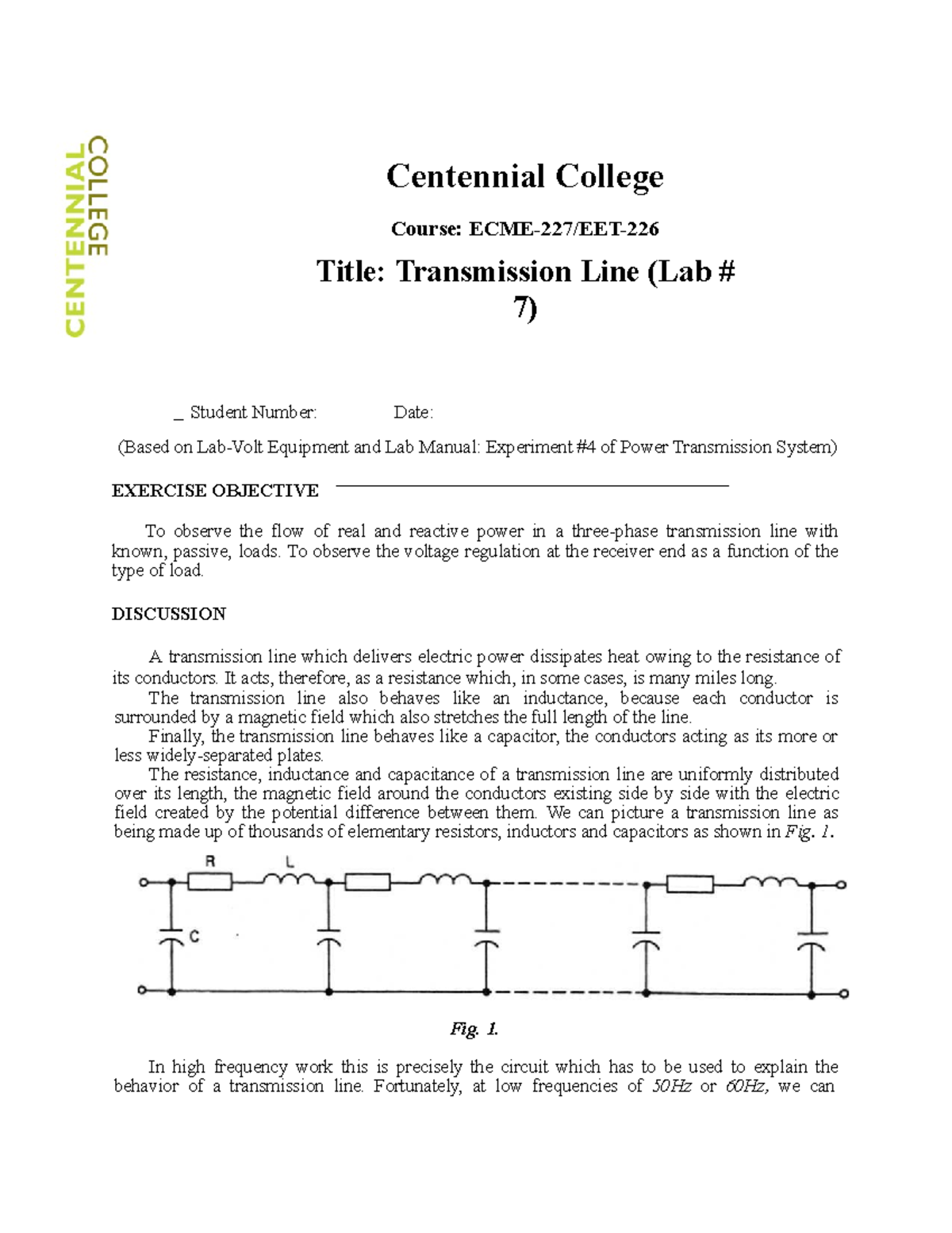 EET 226 Lab 7 - CENTENNIAL COLLEGE - Centennial College Course: ECME ...
