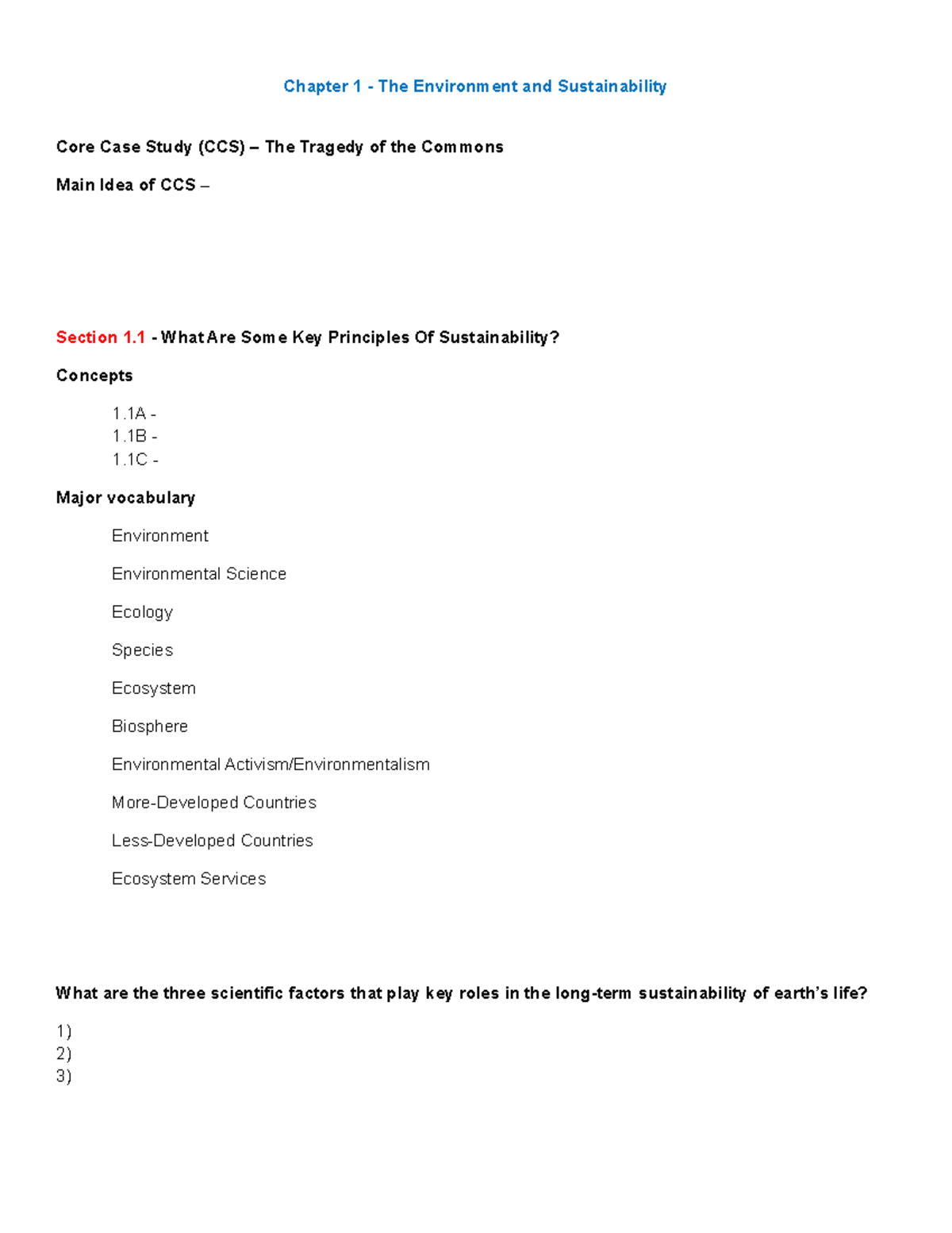 Chapter 1 Homework - Yes - Chapter 1 - The Environment and ...