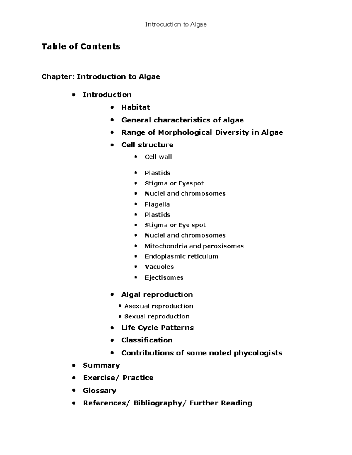 Unit -15 Introduction to Algae - Introduction to Algae Table of ...
