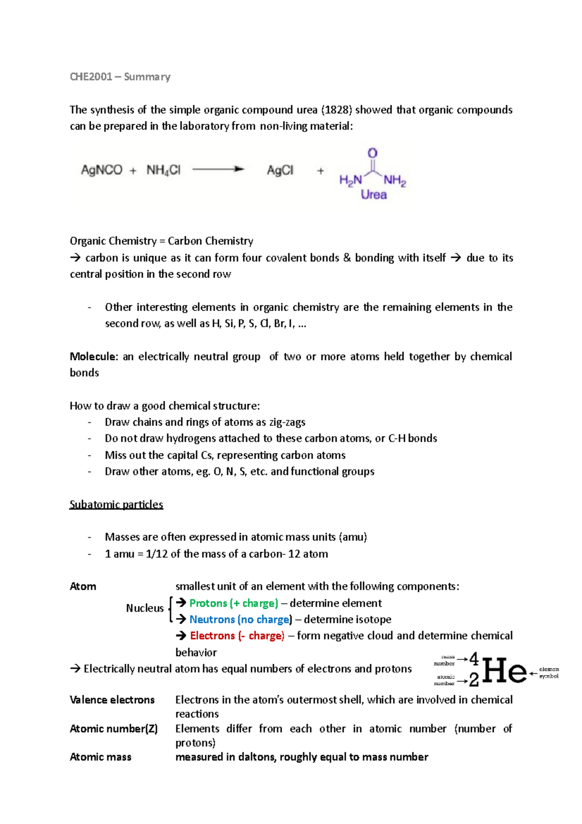 CHE2001 Summary - CHE2001 – Summary The synthesis of the simple organic ...