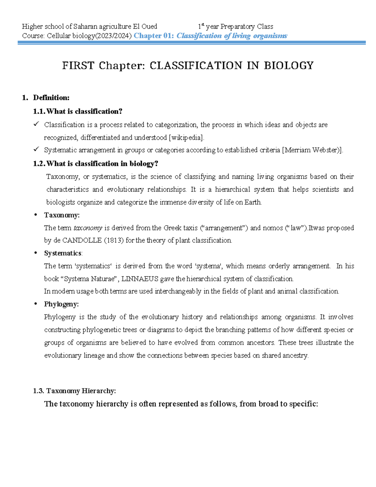 CB 1 - lesson - Course: Cellular biology(2023/2024) Chapter 01 ...