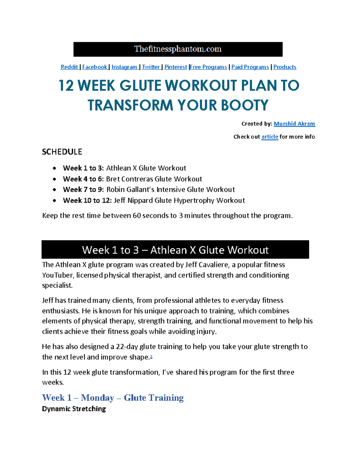 12 week glute transformation workout - Reddit | Facebook | Instagram ...