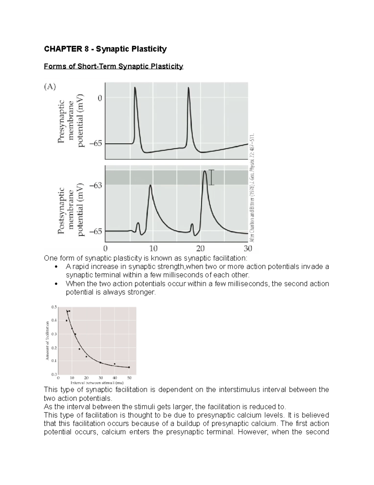 Chapter 8 - Lecture notes 8 - CHAPTER 8 - Synaptic Plasticity Forms of ...