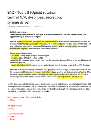 SAQ - Topic 4 (causes, meds change, calcium gluconate, IV order ...