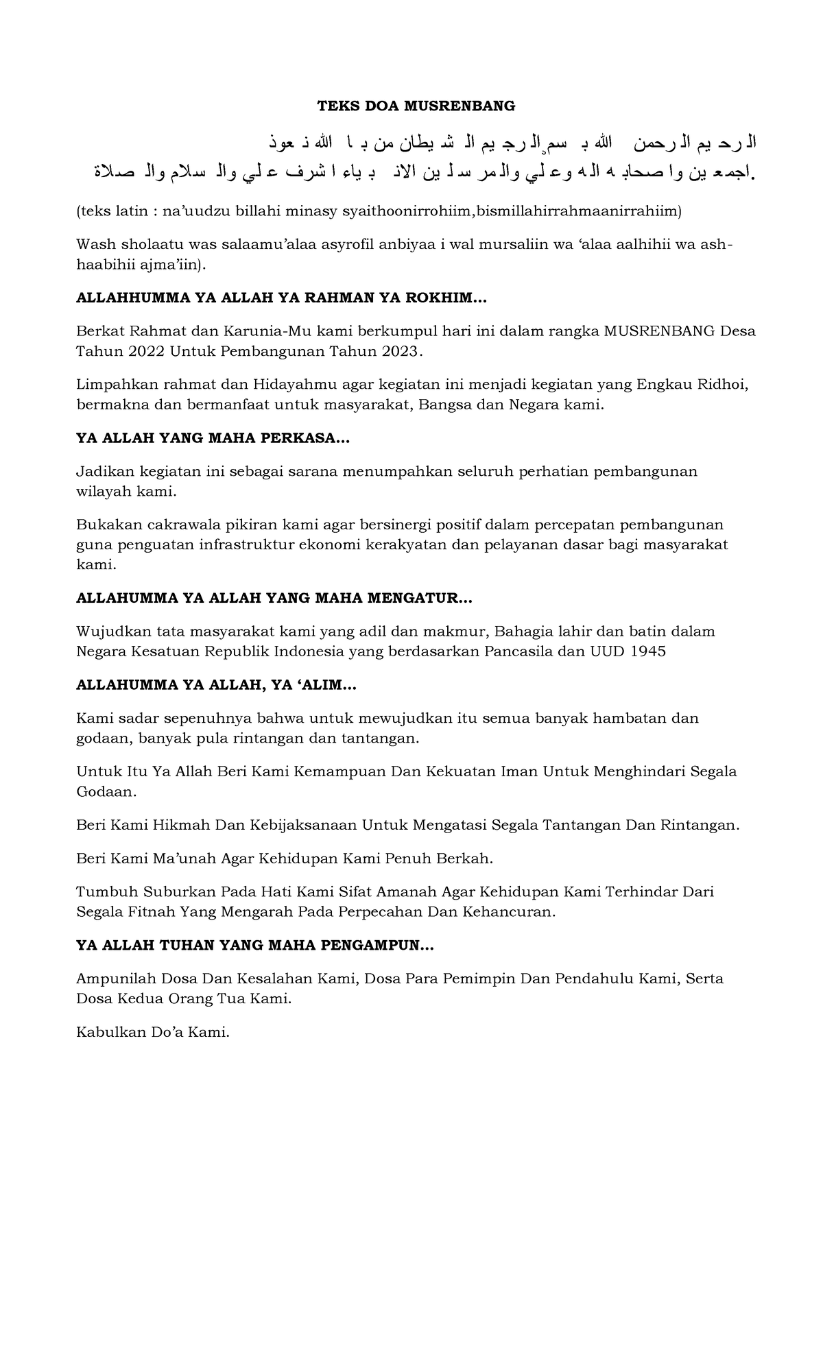 TEKS DOA Musrenbang - oke tugas - TEKS DOA MUSRENBANG ن عوذ ౫ಋ ب ا من ...