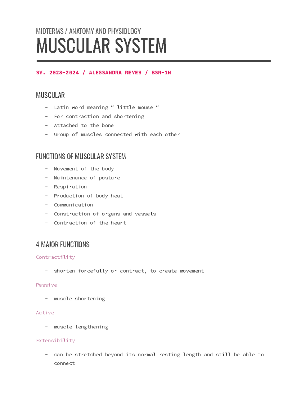 Muscular - Lecture notes! - MIDTERMS / ANATOMY AND PHYSIOLOGY MUSCULAR ...