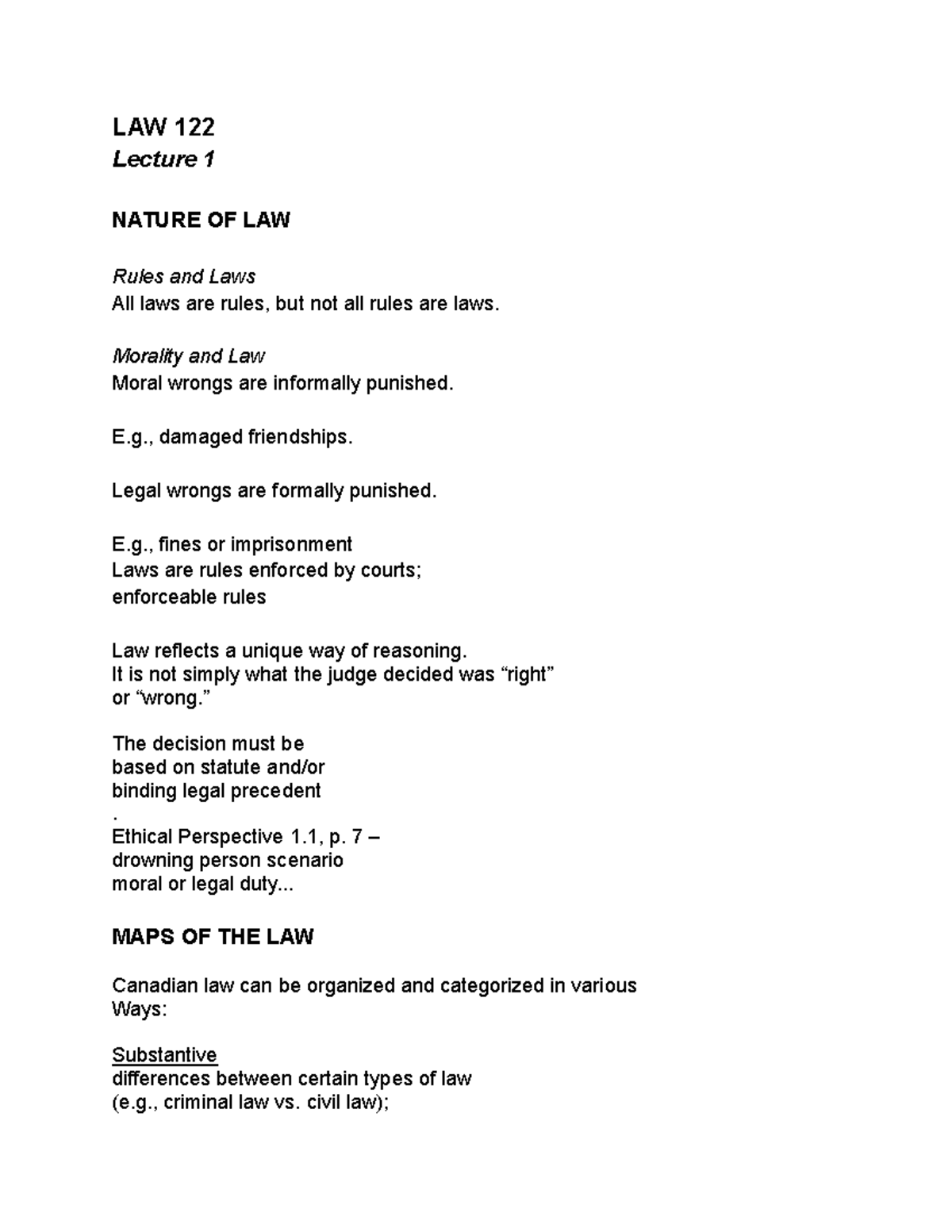 LAW 122 - LAW 122 lecture notes to prepare for midterm - LAW 122 ...