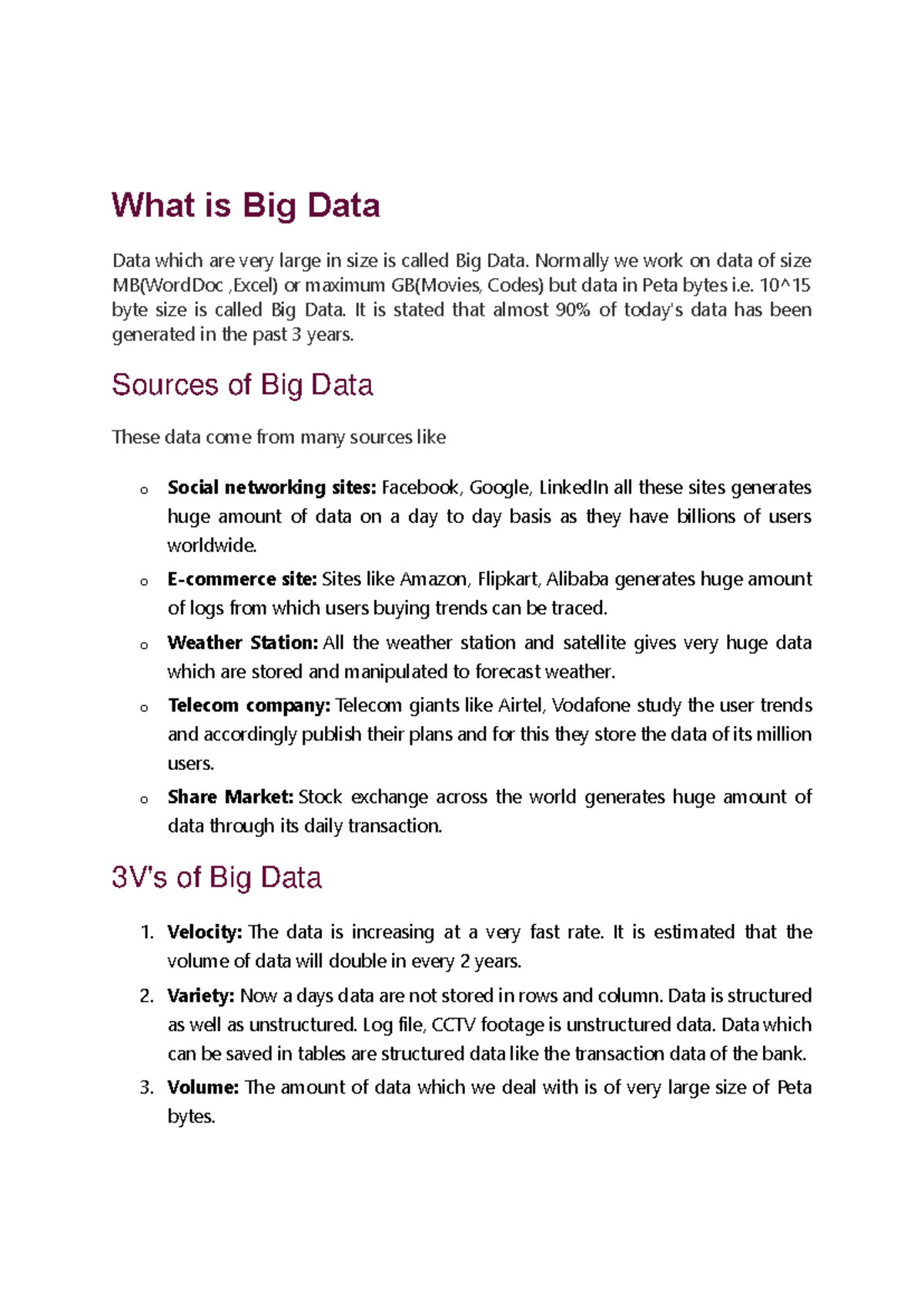 Unit1 big data - unit 1 - What is Big Data Data which are very large in ...
