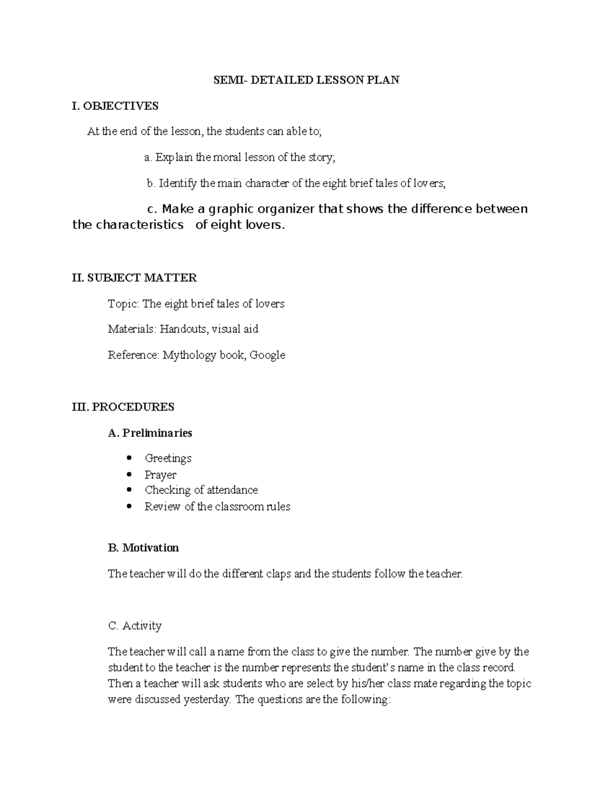 Missblack - Academic purposes - SEMI- DETAILED LESSON PLAN I ...