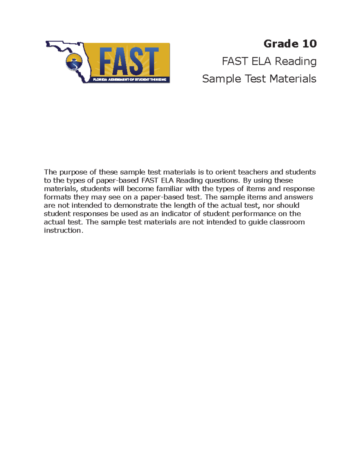 2022 FAST-Sample-Items 10R - Grade 10 FAST ELA Reading Sample Test ...