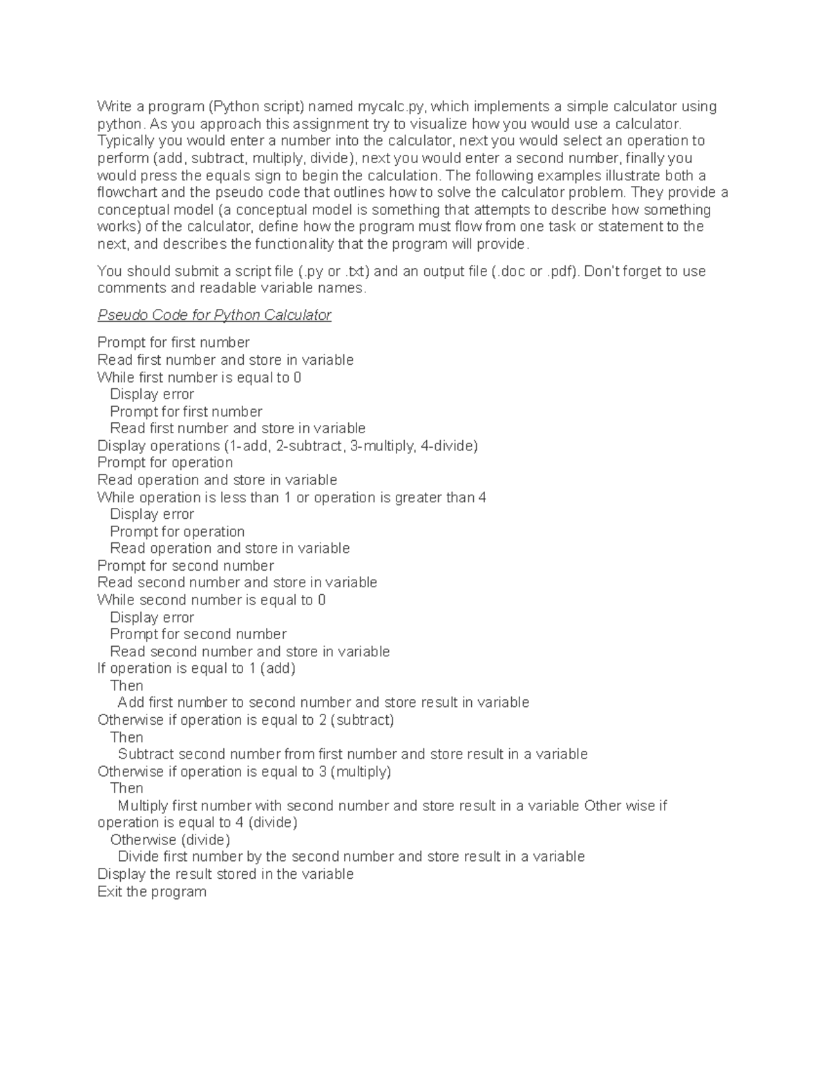 Programming Assignment 5 Write A Program Python Script Named Mycalc