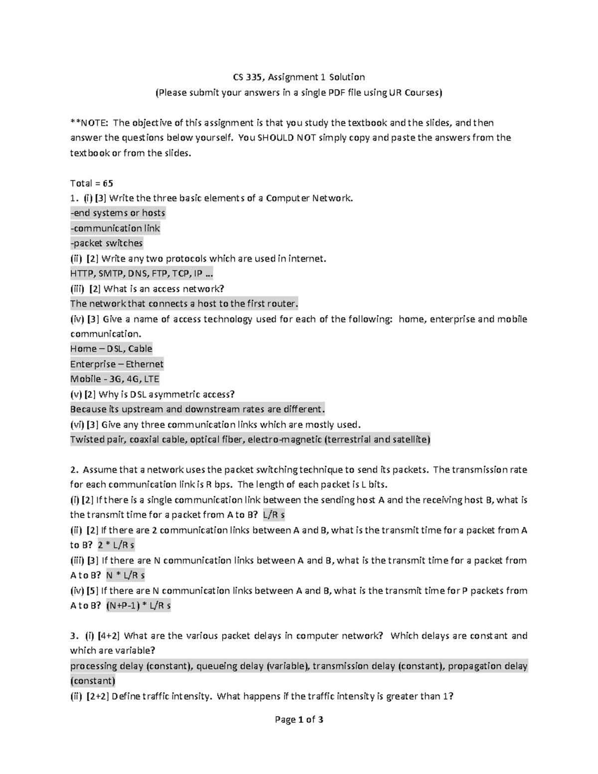 Asg 1 solution - Assignment for students - Page 1 of 3 CS 335, Assignment 1 Solution (Please ...