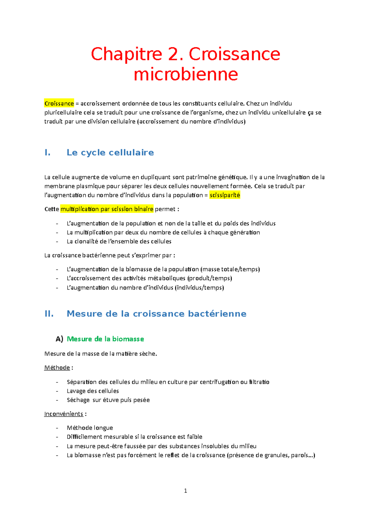 Cours de microbiologie - Chapitre 2. Croissance microbienne Croissance = accroissement ordonnée ...