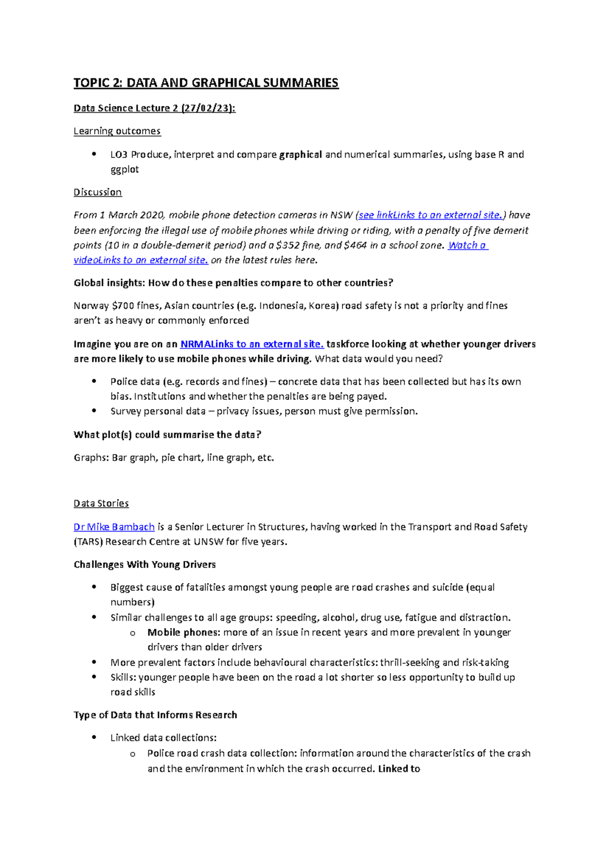 DATA1001 Topic 2 - Data & Graphical Summaries - TOPIC 2: DATA AND ...