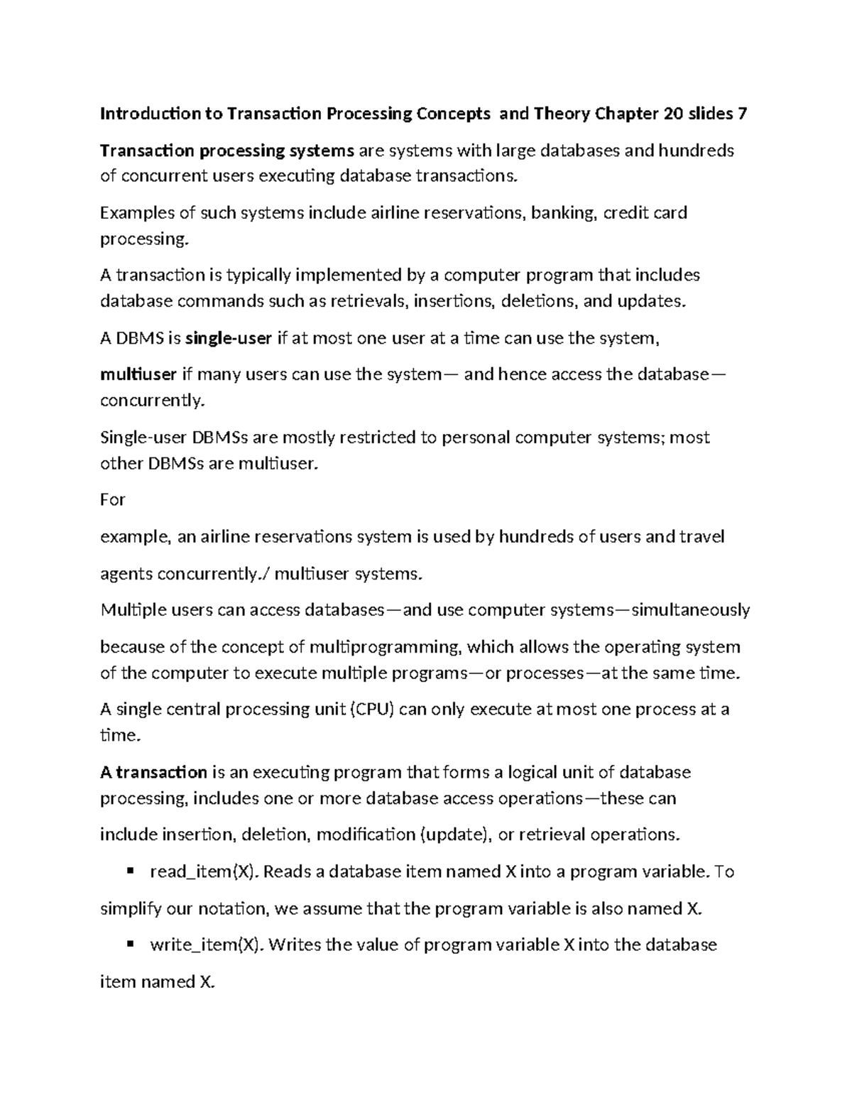 Summary - ABOUT DATA - Introduction to Transaction Processing Concepts and Theory Chapter 20 ...