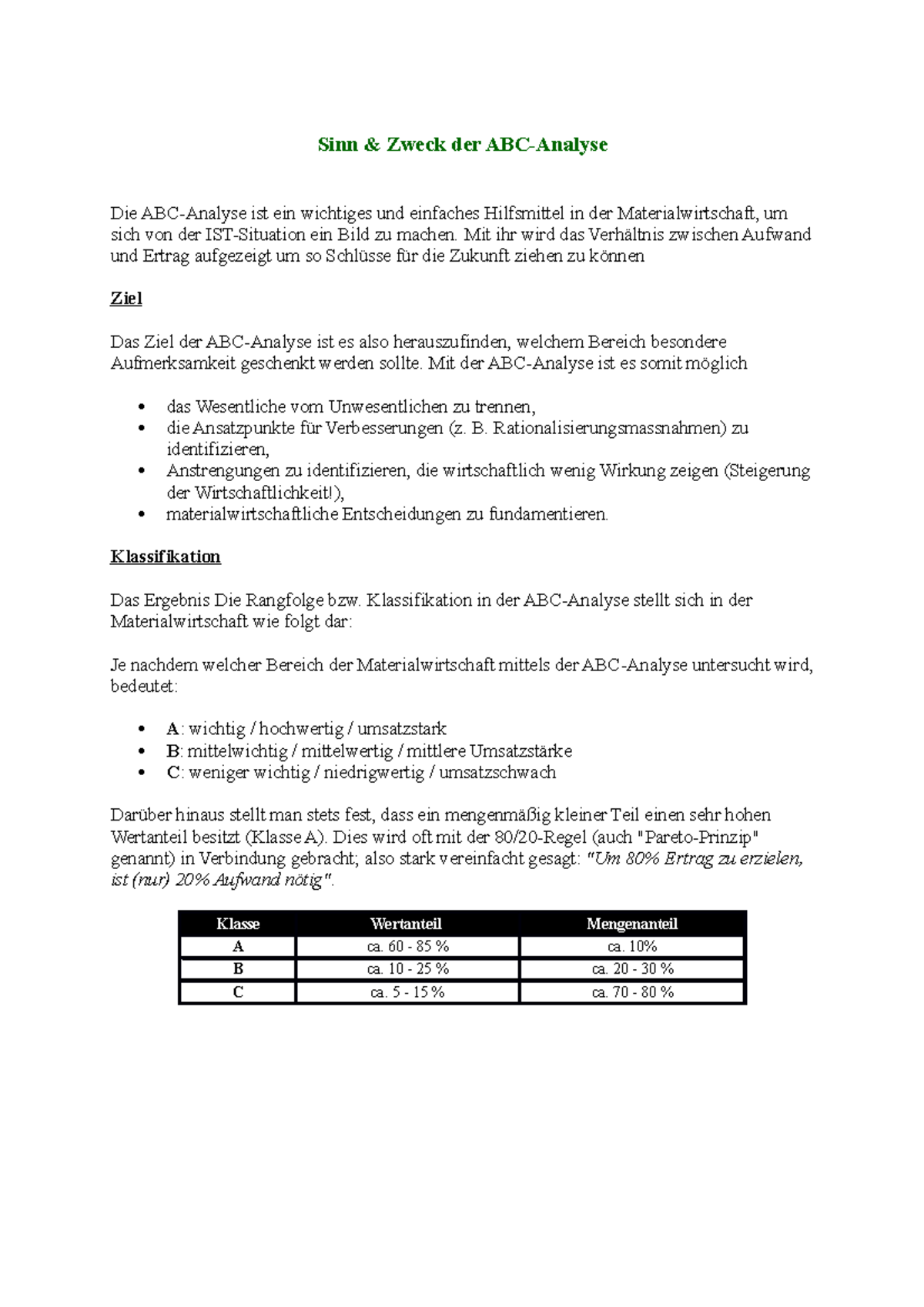 ABC-XYZ-Analyse Kutil - Sinn & Zweck der ABC-Analyse Die ABC-Analyse ...
