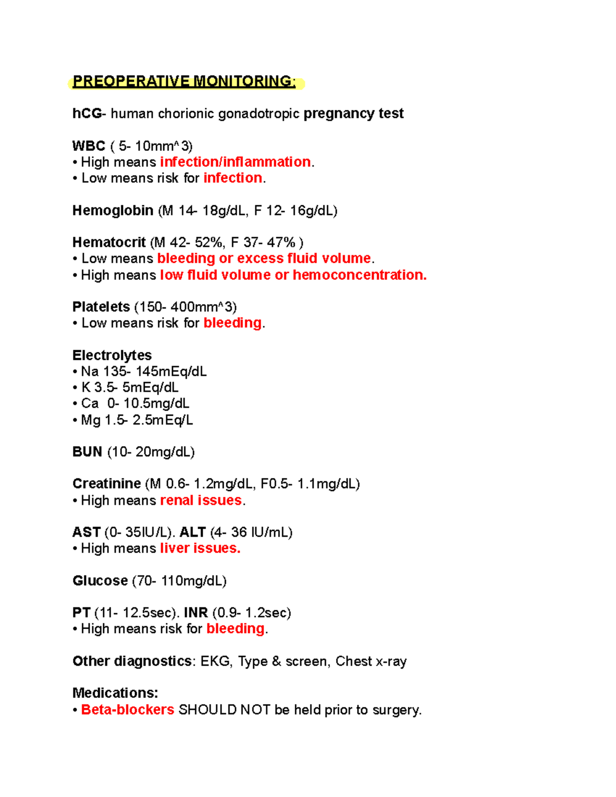 Perioperative - PREOPERATIVE MONITORING: hCG- human chorionic ...