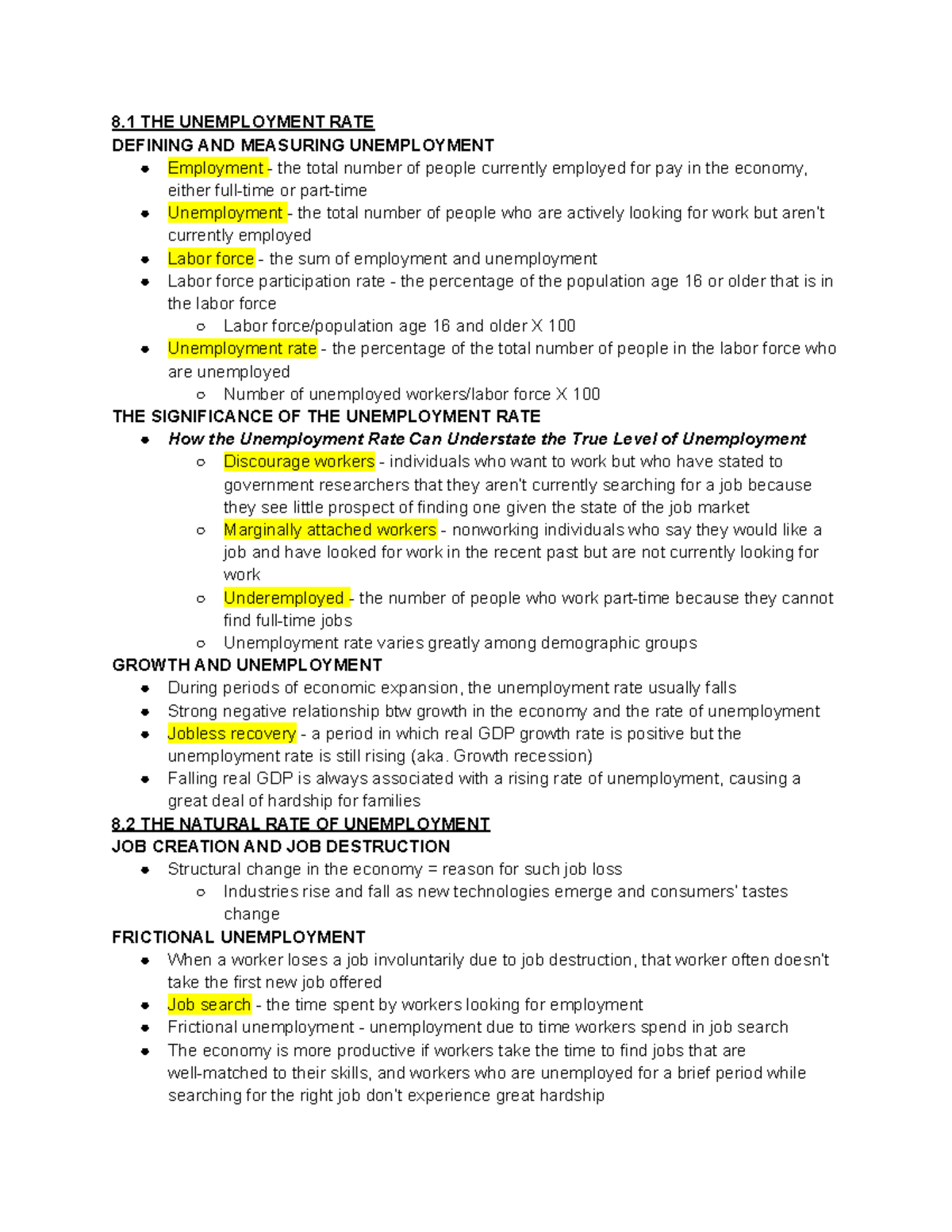 Unemployment and Inflation - 8 THE UNEMPLOYMENT RATE DEFINING AND ...