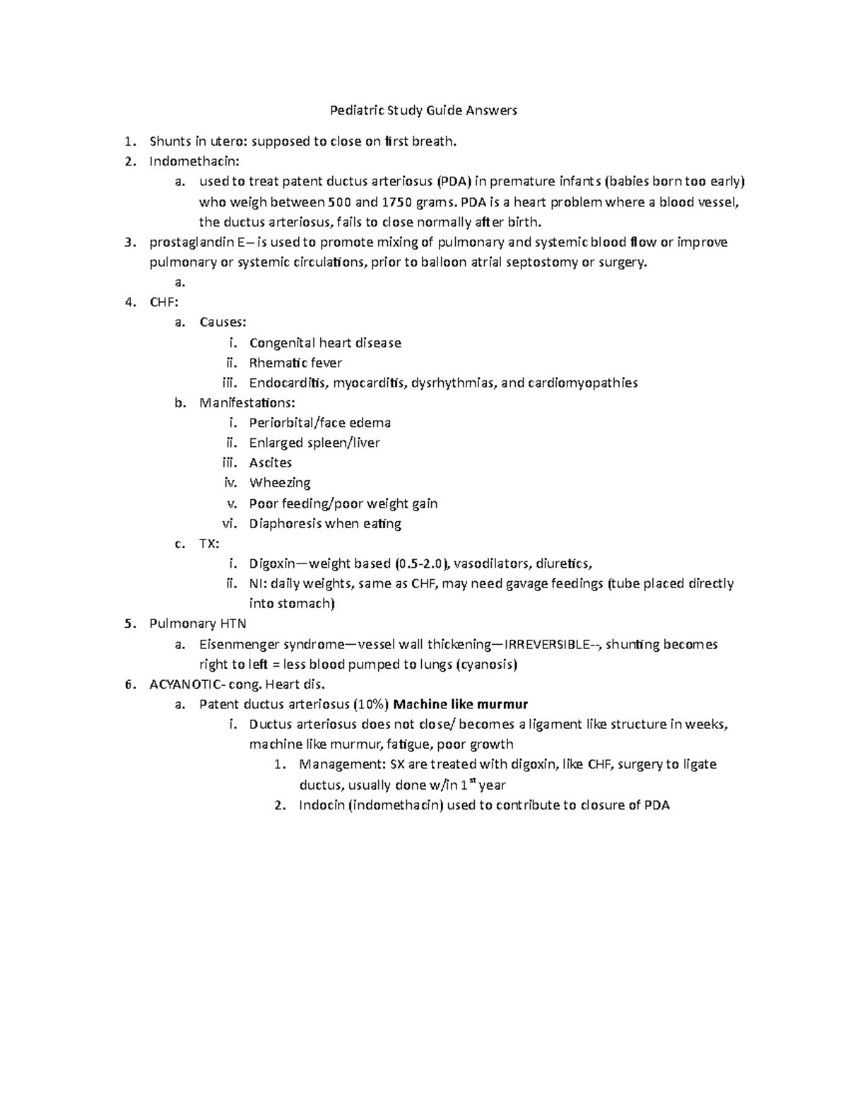 Pediatric Study Guide Answers - Pediatric Study Guide Answers Shunts in ...