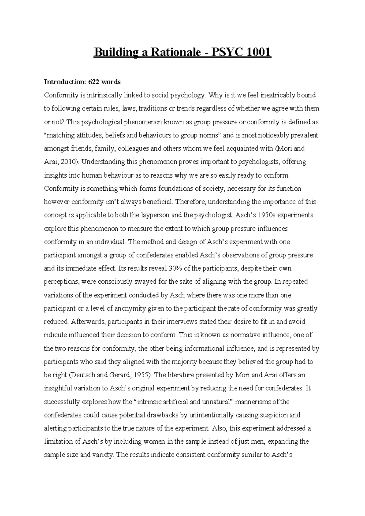 Building a Rationale psych - Building a Rationale - PSYC 1001 ...