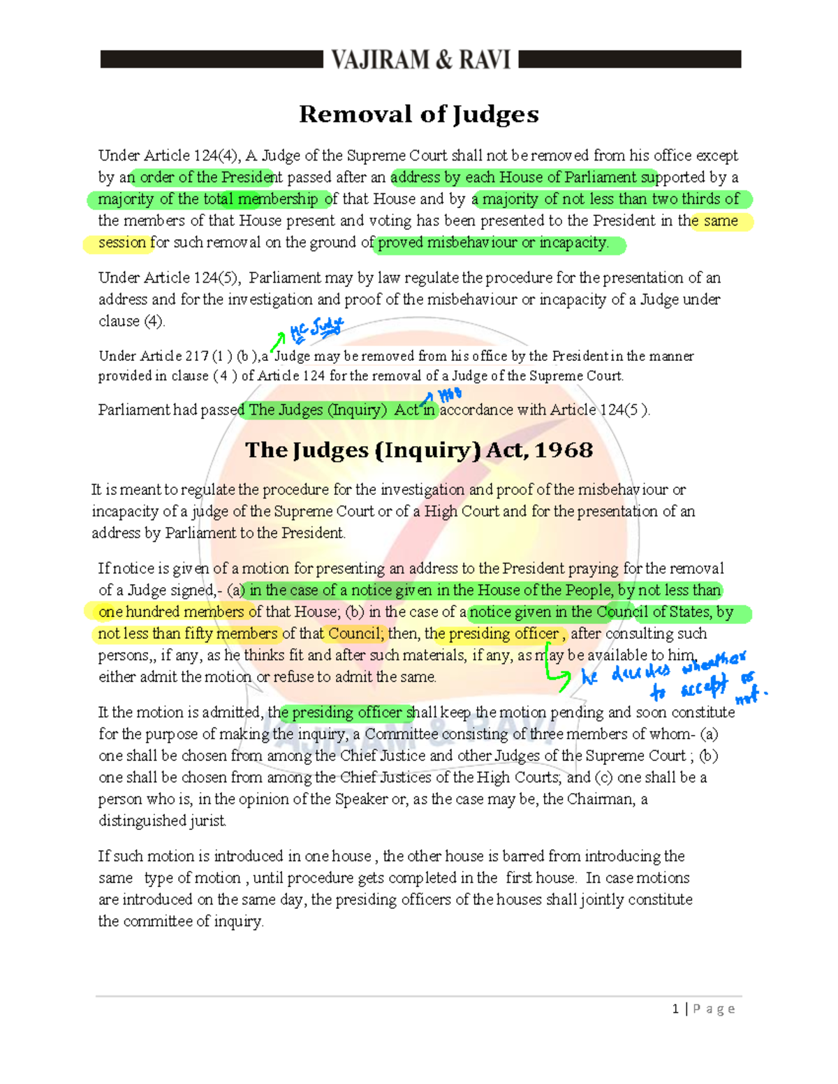 Mr Polity - 1 | P a g e Removal of Judges Under Article 124(4), A Judge ...