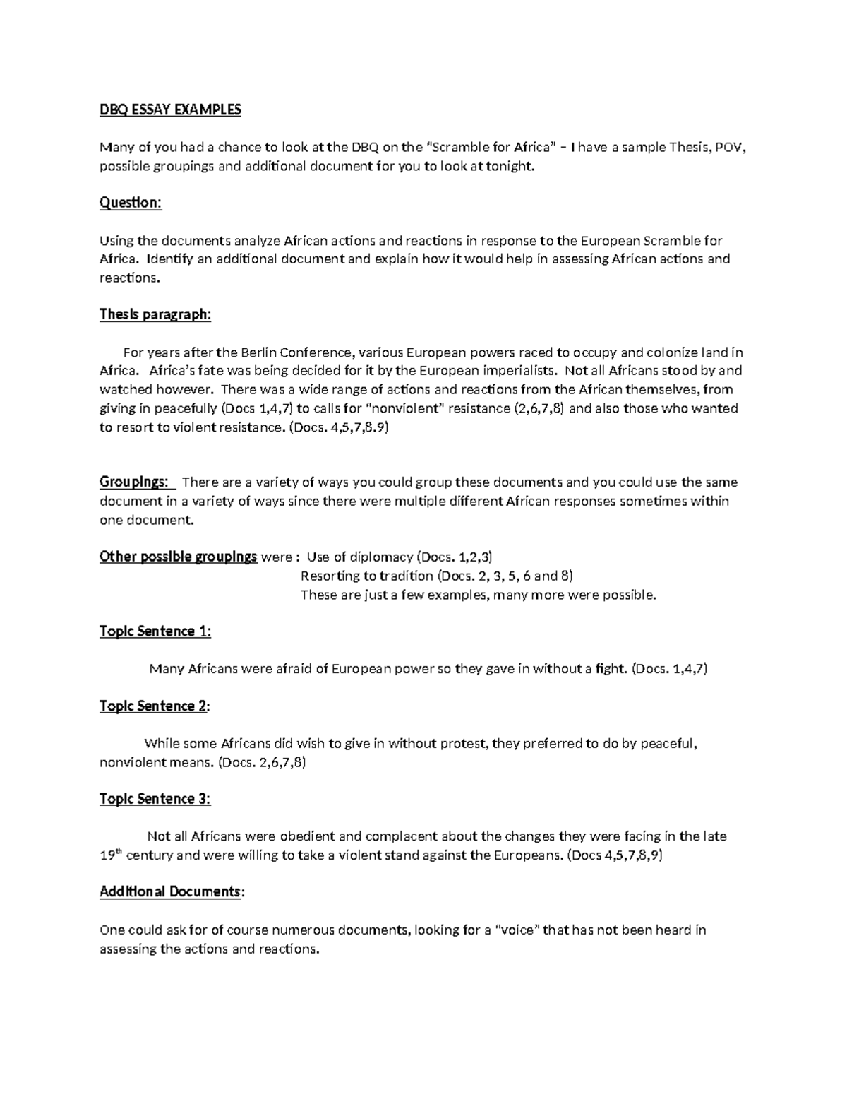 DBQ Essay Examples - 2009 DBQ - DBQ ESSAY EXAMPLES Many of you had a ...