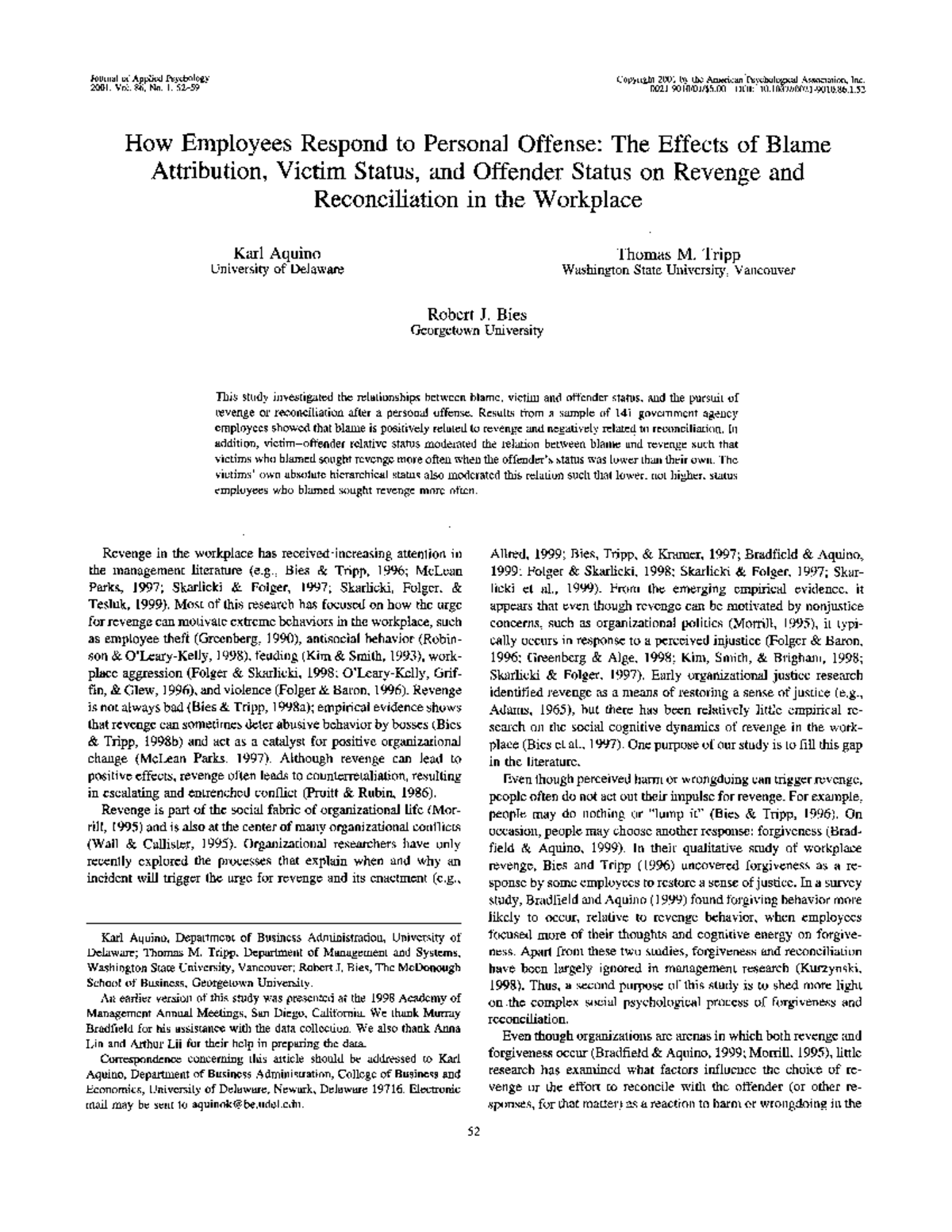 How employees respond to personal offense The effects of blame ...