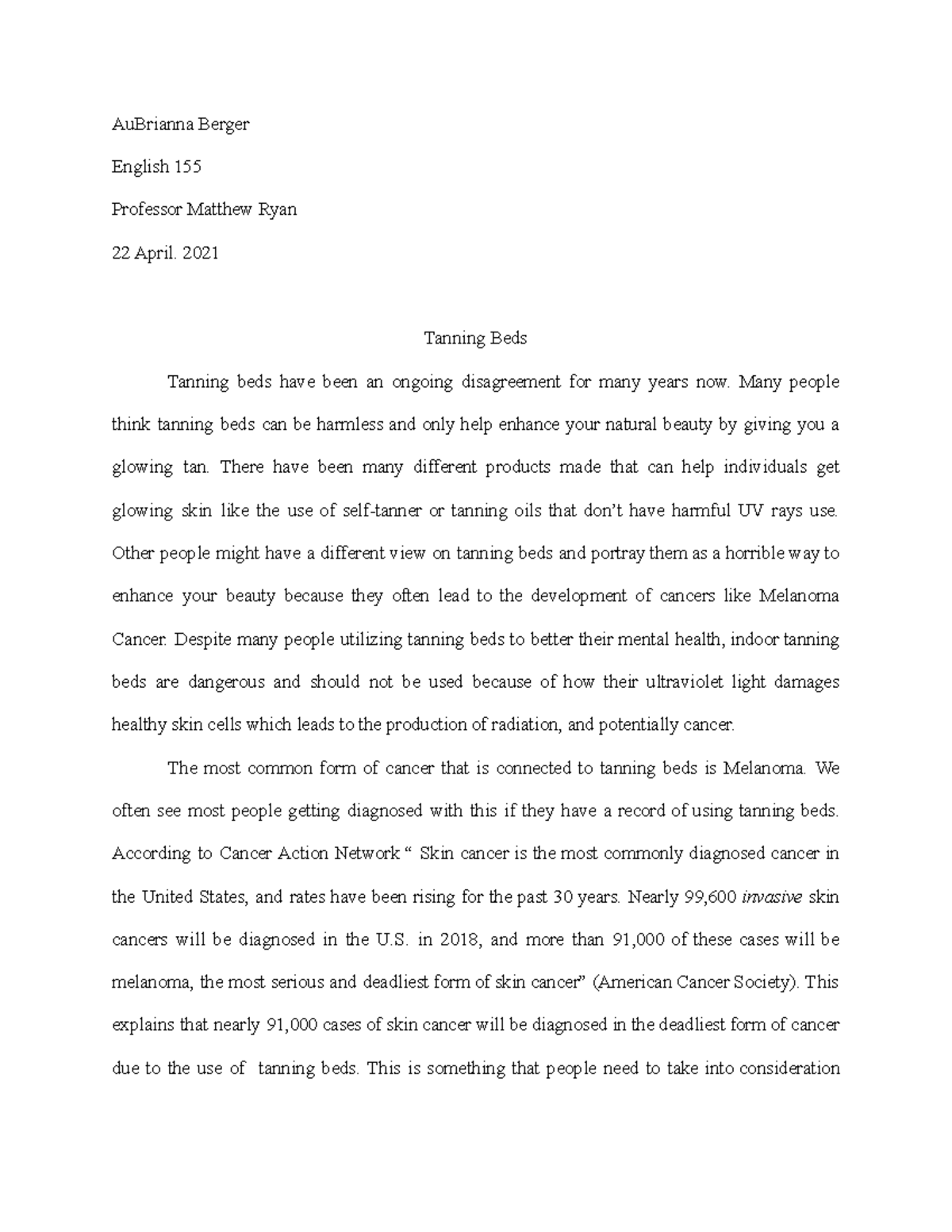 English 155 - Dr. Debra Beilke - AuBrianna Berger English 155 Professor ...