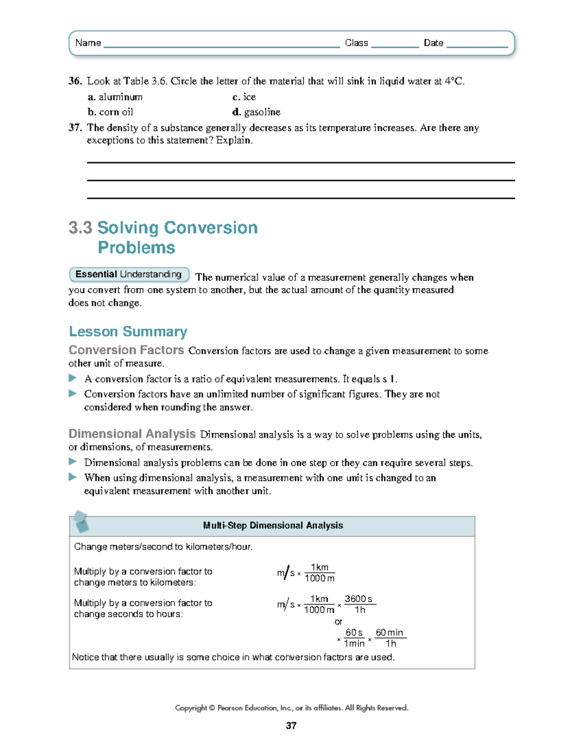 3.3 Worksheet - ####### 36. Look at Table 3. Circle the letter of the ...