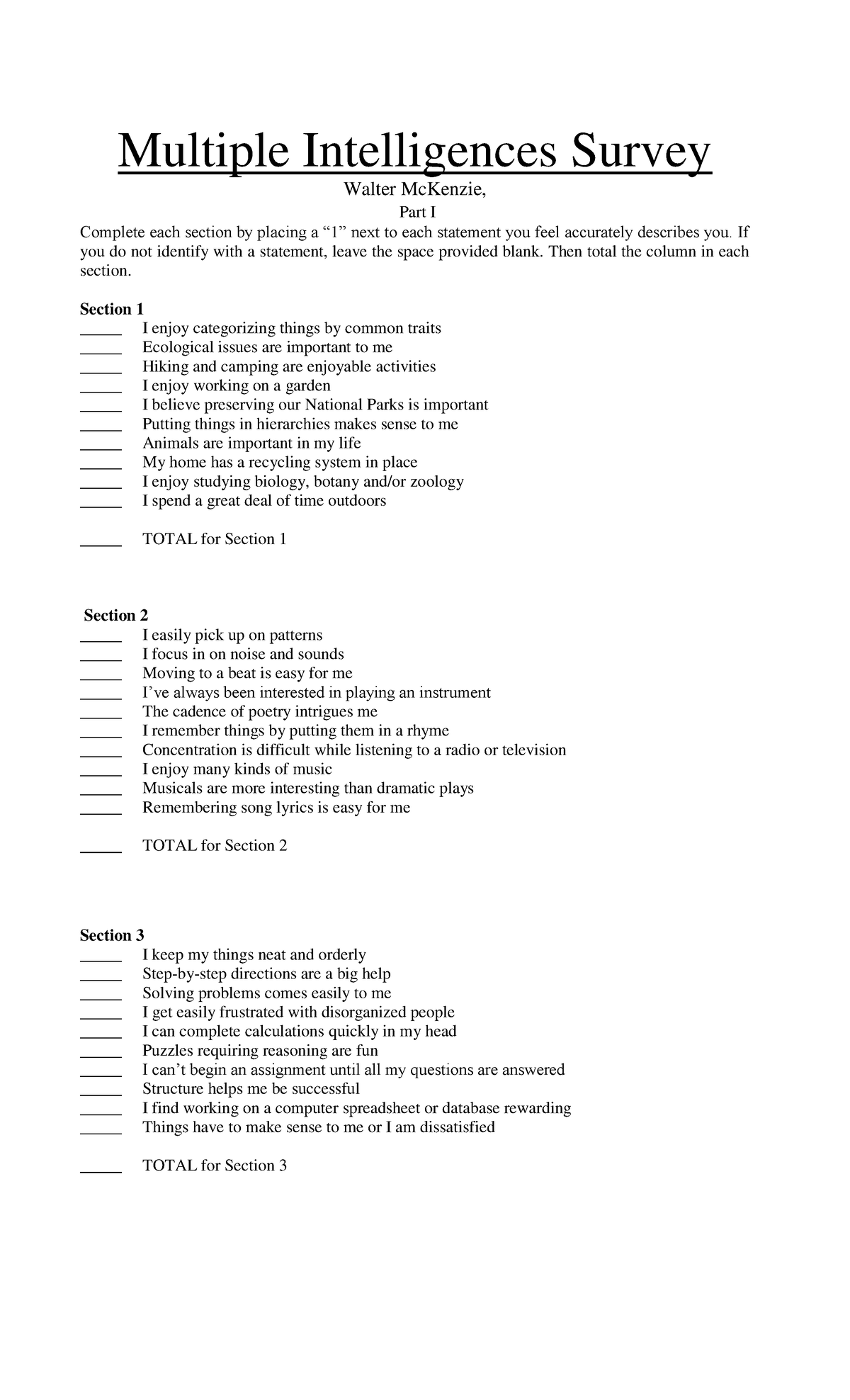 Multiple Intelligences Survey 2024 - Multiple Intelligences Survey ...