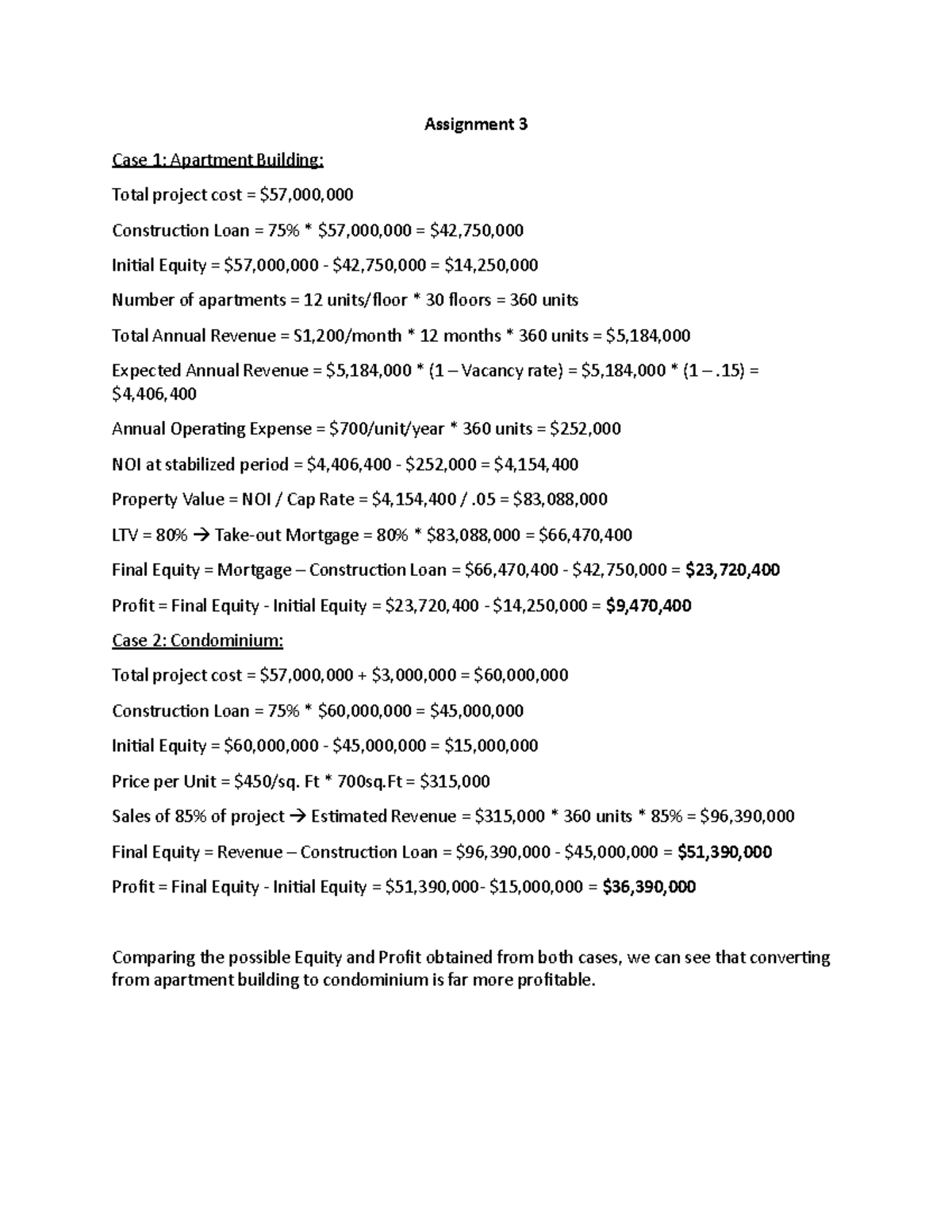 FINA 210 - Assignment 3 - Assignment 3 Case 1: Apartment Building ...