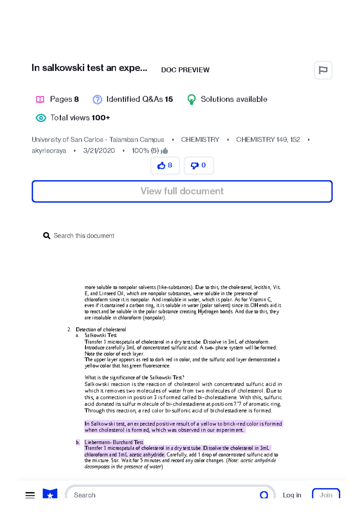 In Salkowski test an expected positive result of a yellow to brick red ...