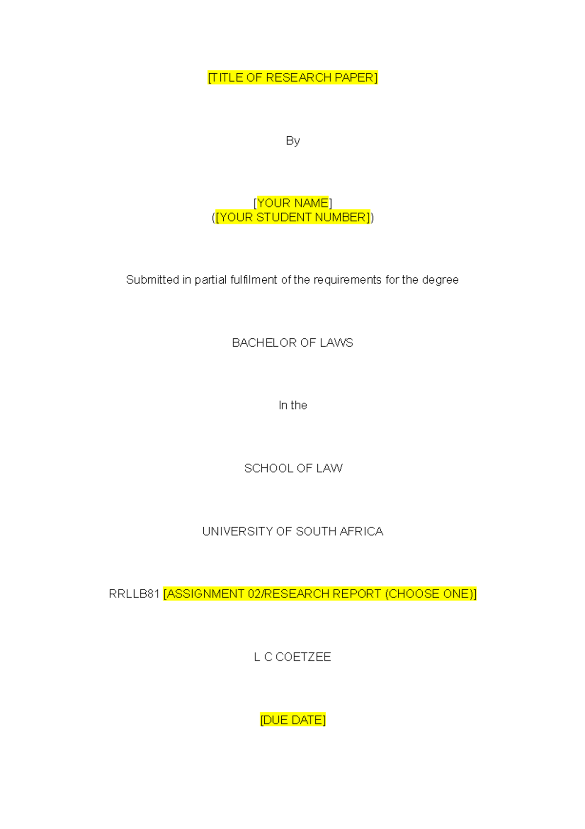 RRLLB81 Template - [TITLE OF RESEARCH PAPER] By [YOUR NAME] ([YOUR ...