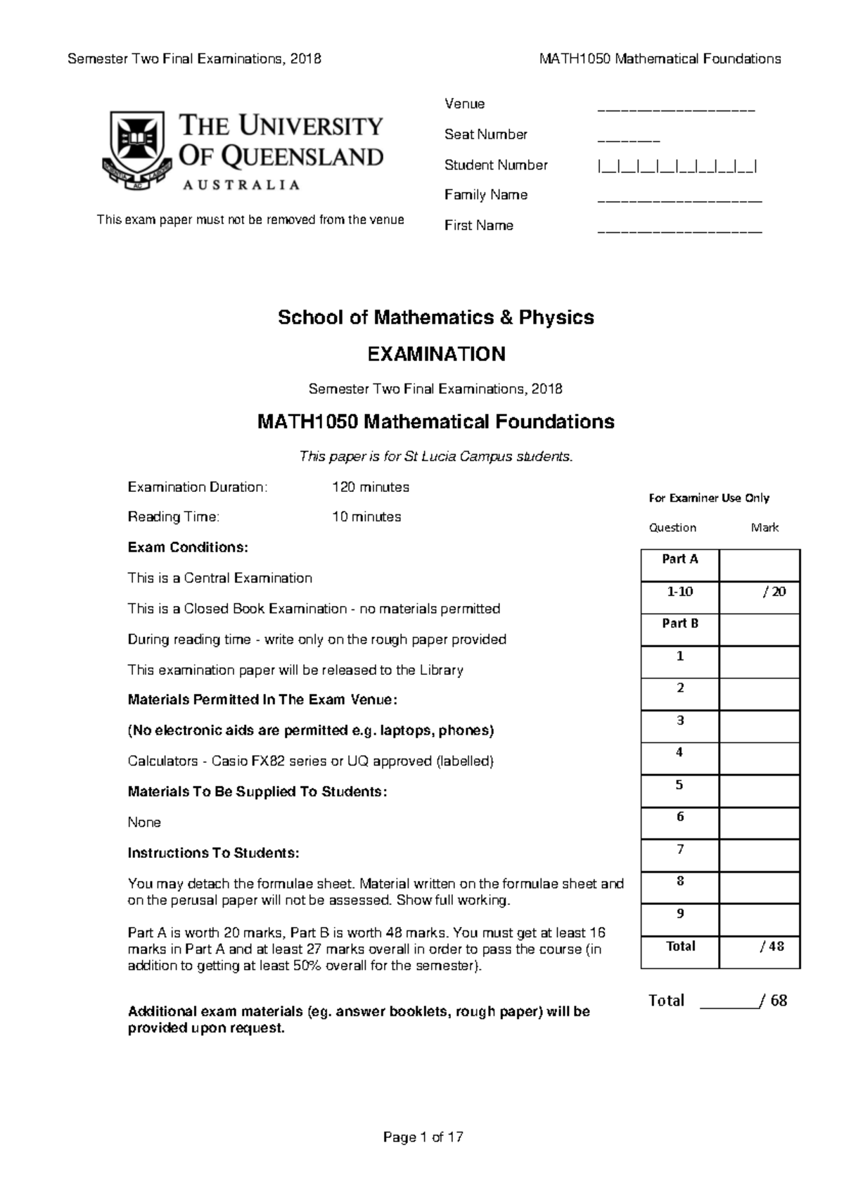 Semester Two Final Examinations, 2018 - Examination Duration: 120 ...