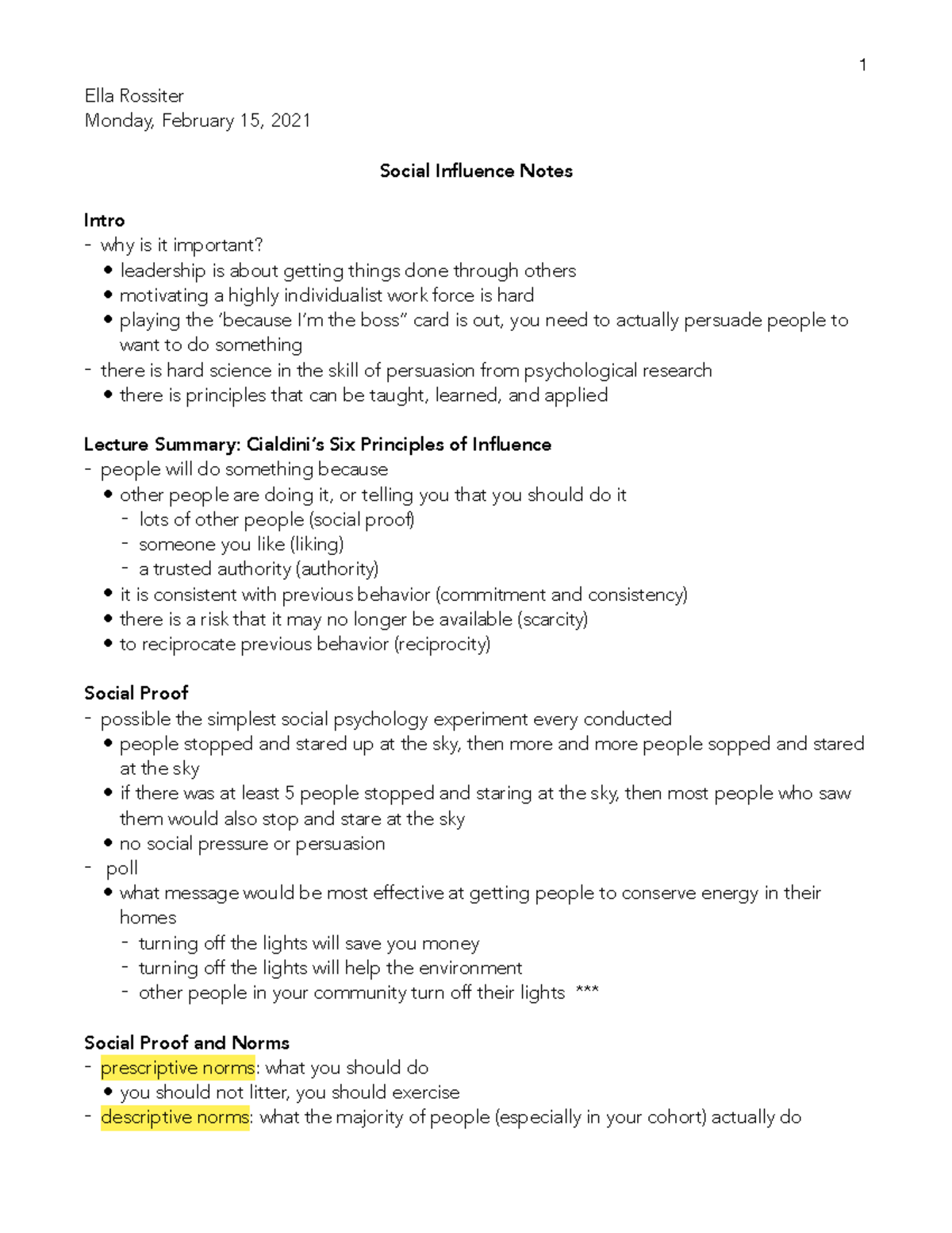 Social Influence Notes - 1 Ella Rossiter Monday, February 15, 2021 ...