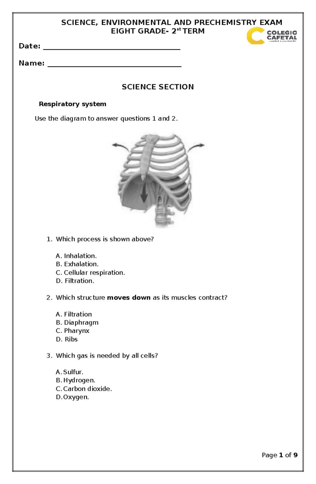 Science exam Seventh grade - EIGHT GRADE- 2 st TERM Date