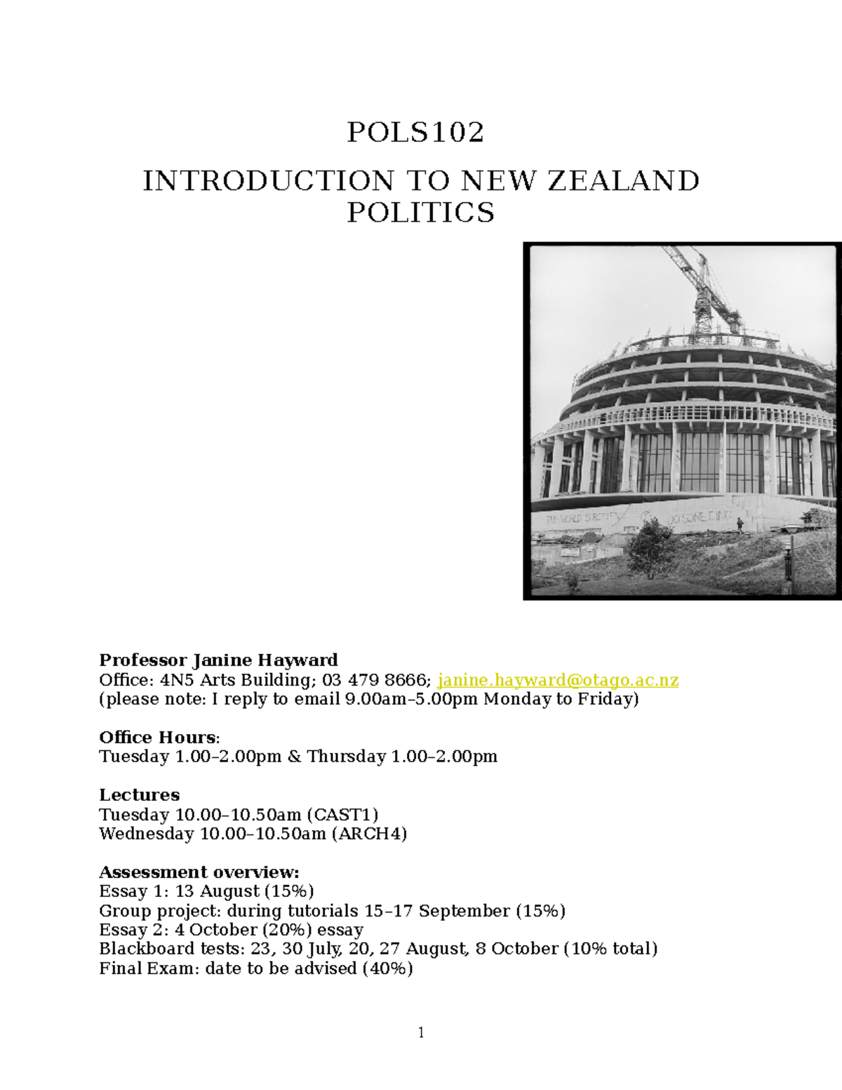 POLS 102 Course Guide 2021 - POLS INTRODUCTION TO NEW ZEALAND POLITICS ...