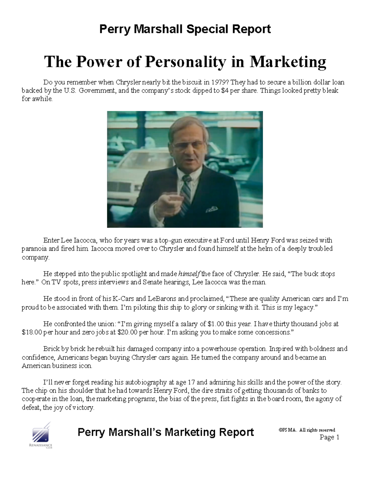Personality In Marketing - Perry Marshall’s Marketing Report ©PSMA. All ...